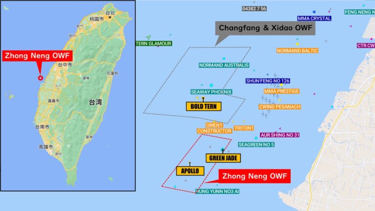 台湾の中能洋上風力でジャケット基礎杭設置完了