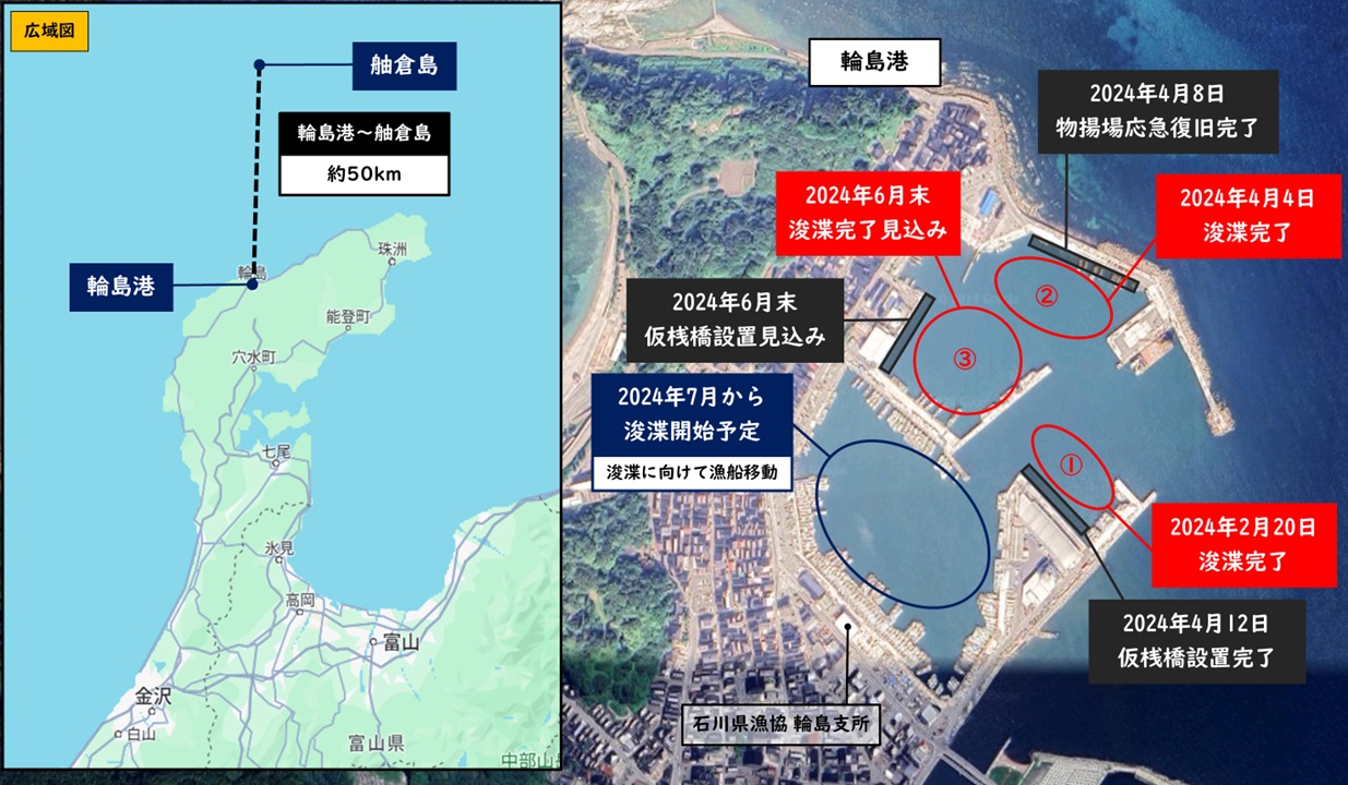 6月末に輪島港漁船だまりの浚渫完了見込、7月から漁協前の浚渫開始