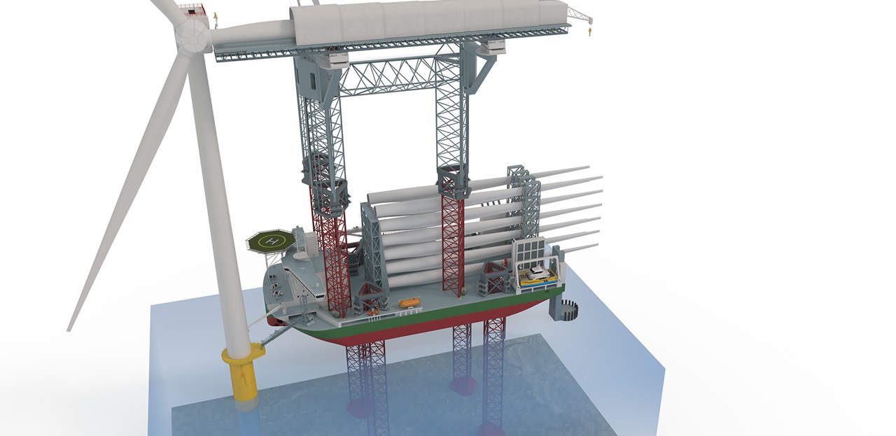 SEP船上に昇降する作業台搭載、最大20MWのメンテナンスが可能